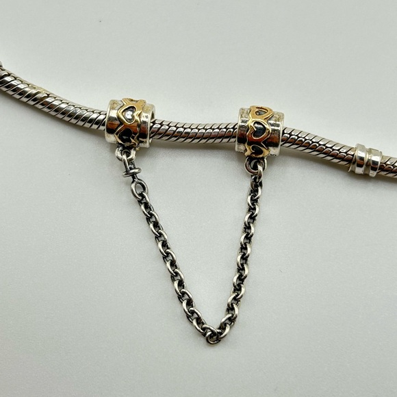 Pandora | Jewelry | Pandora Safety Chain 4k Gold Two Tone Heart Safety ...